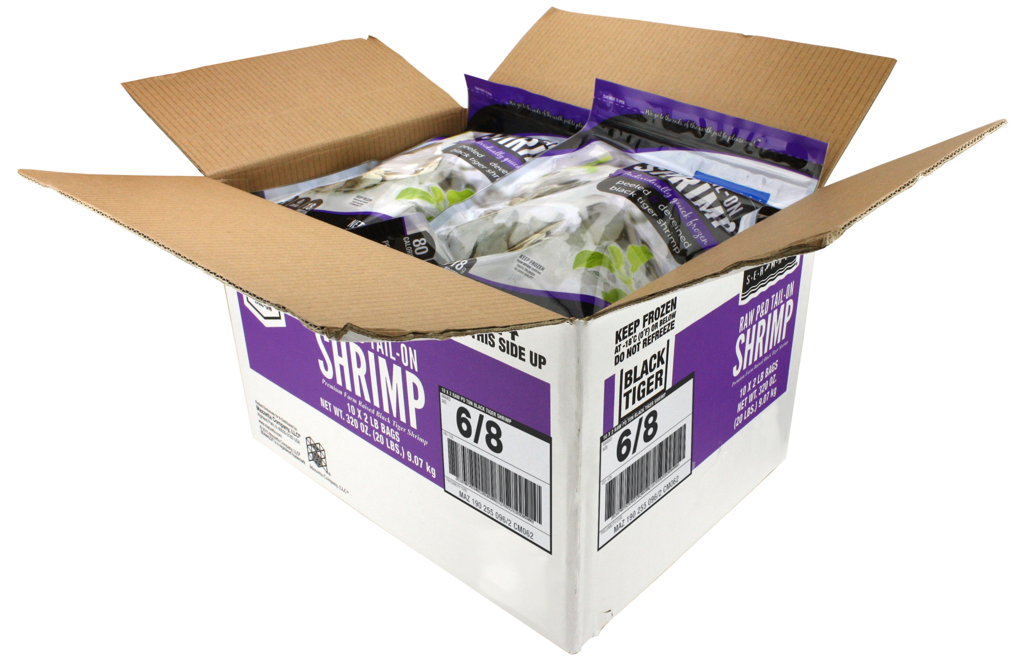 Seamazz 6/8 Peeled and Deveined Raw Tiger Shrimp Case | FoodServiceDirect