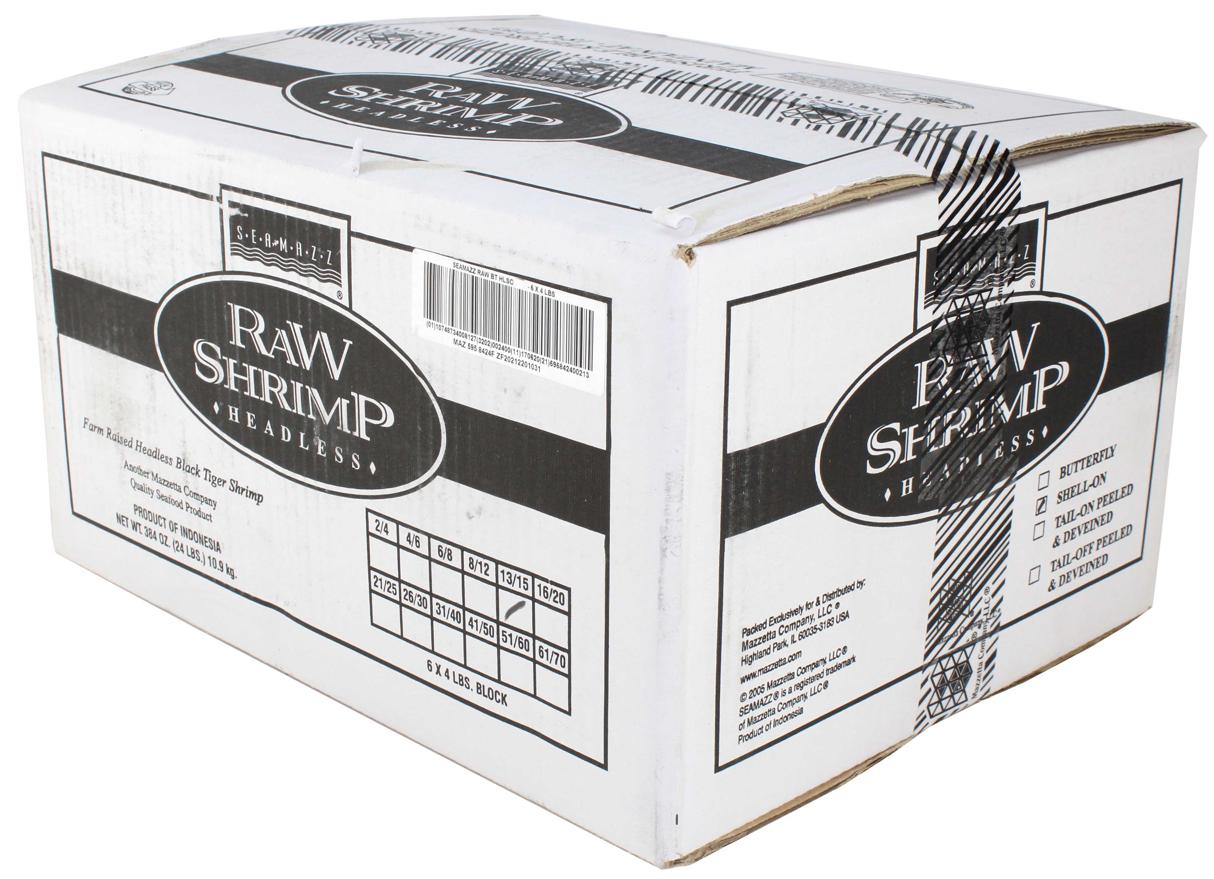 Seamazz U15 Headless Shell O Black Tiger Shrimp, 4 Pound -- 6 per case.