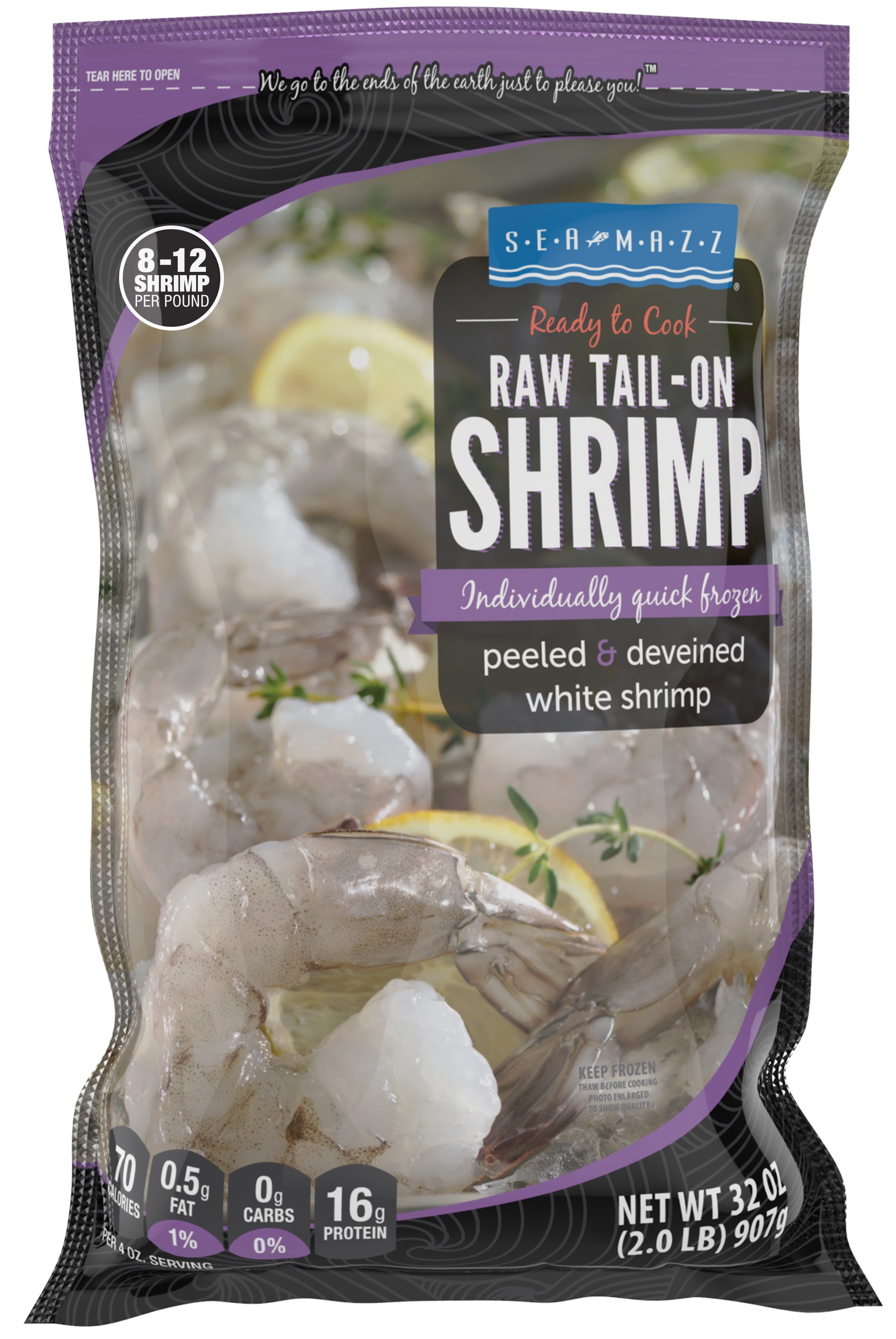Seamazz 8/12 Raw Tail On White Shrimp, 2 Pound -- 5 per case ...