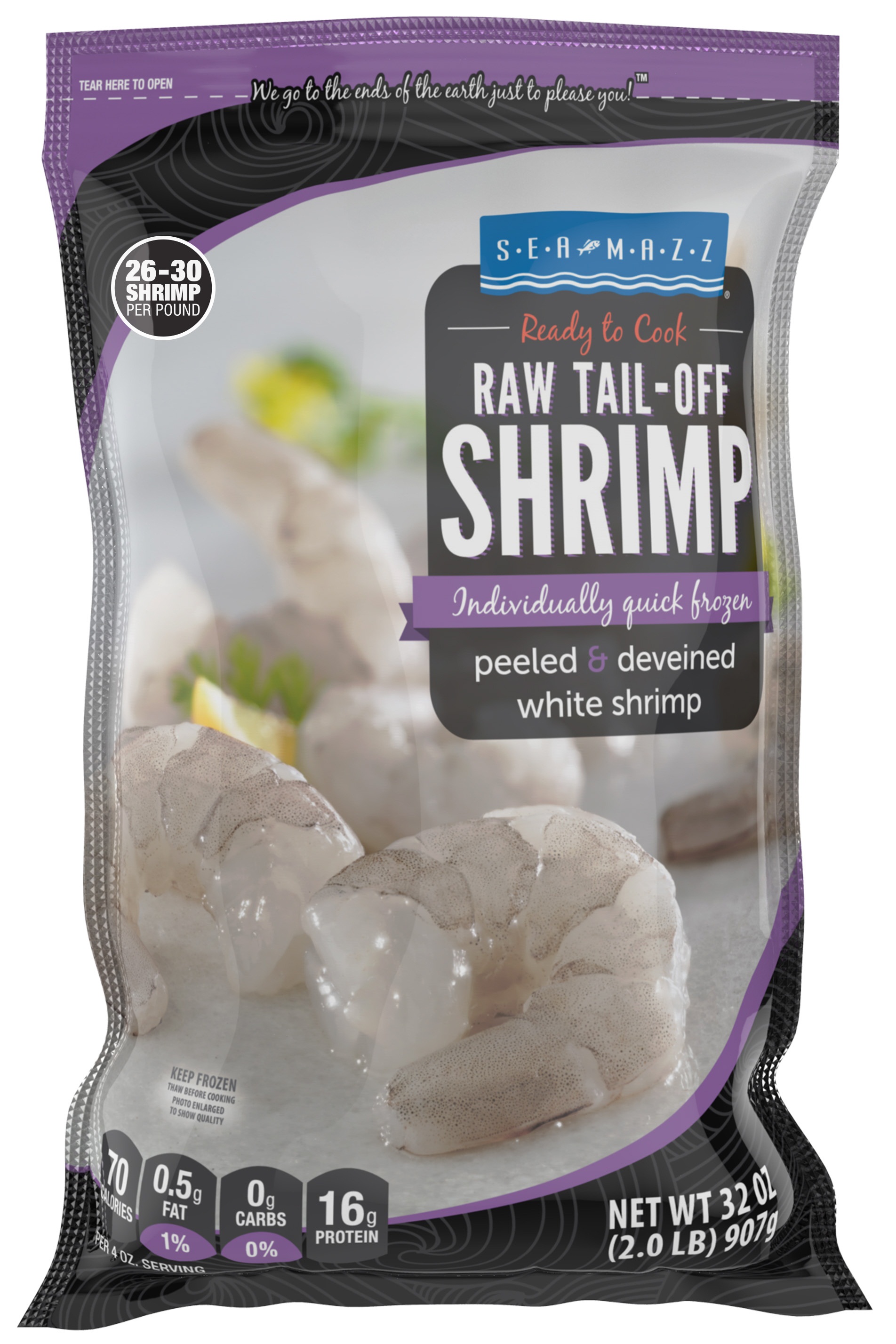 Seamazz 26/30 Peeled and Deveined Tail Off Raw White Shrimp, 2 Pound ...