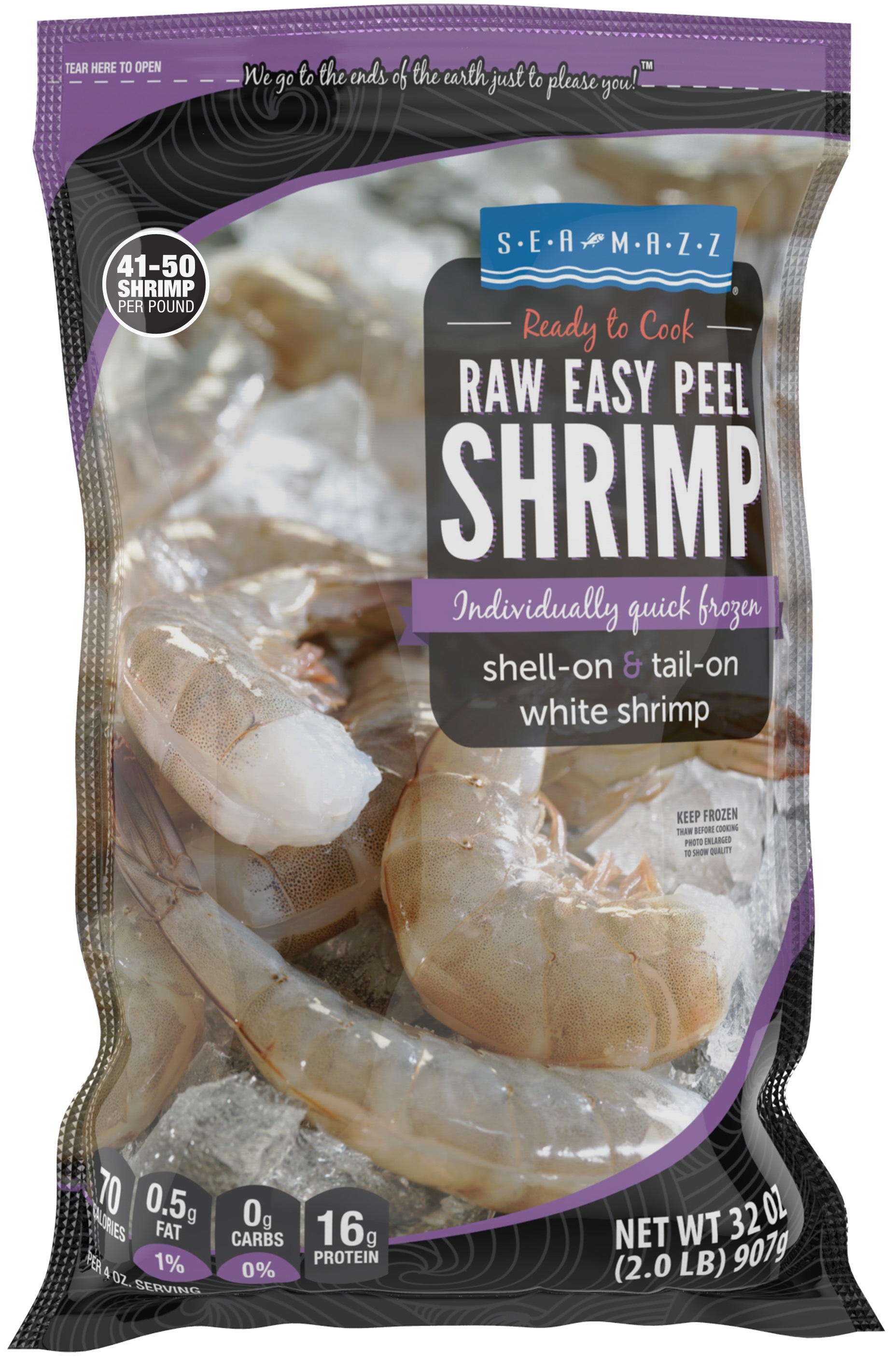 Seamazz Shell On and Tail On Easy Peel Raw White Shrimp, 2 Pound -- 10 ...