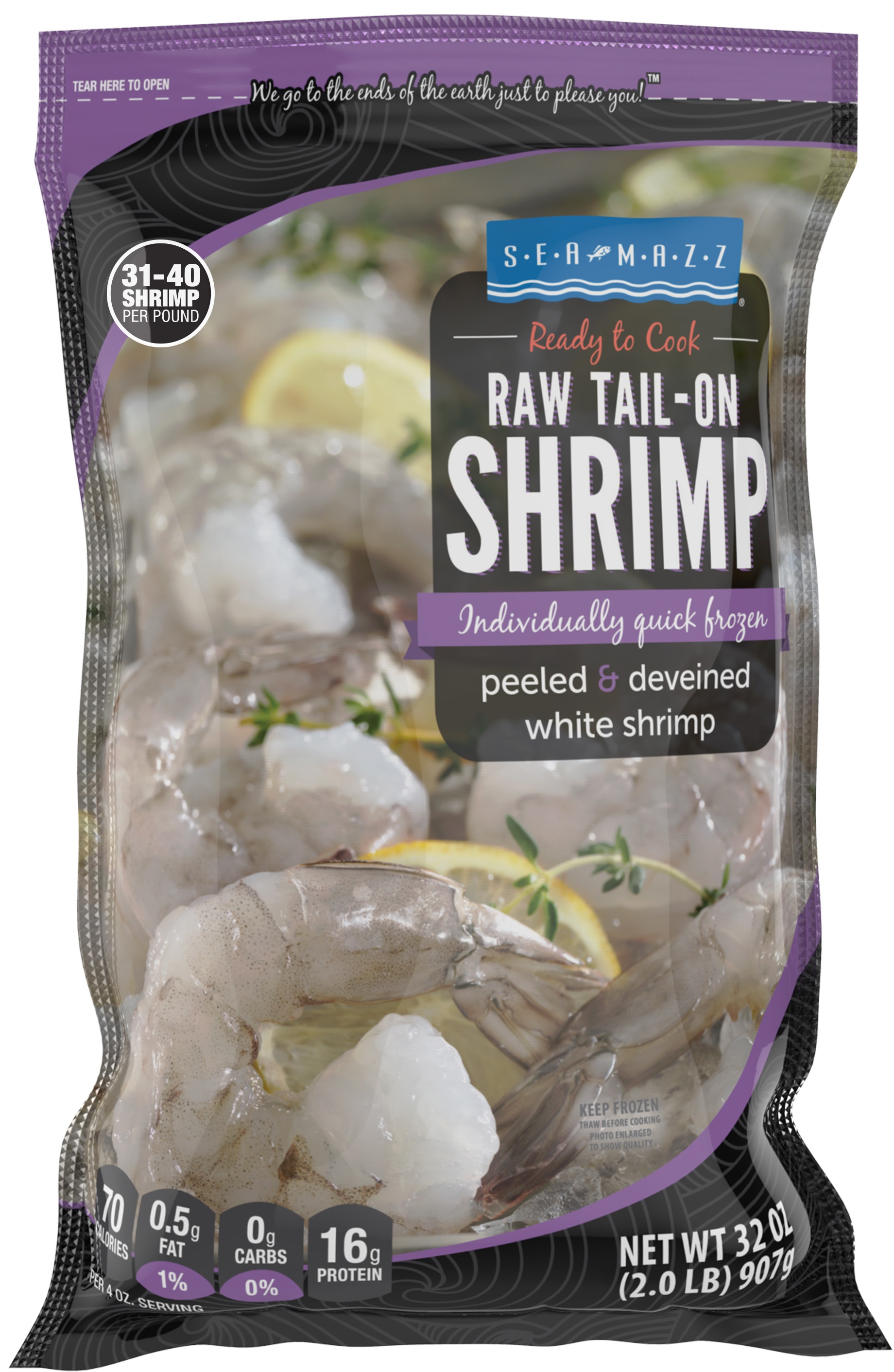 Seamazz 31/40 Peeled and Deveined Tail on Raw White Shrimp, 2 Pound ...
