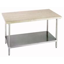 Wood Top Table with Undershelf - Galvanized Base, 24 x 72 inch.