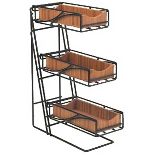 Cal Mil Black Frame 3 Tier Condiment Display with Bamboo Bin, 5.25 x 14 ...