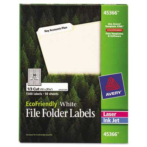 Avery EcoFriendly File Folder Labels, 2/3 x 3 7/16, White, 1500/Pack