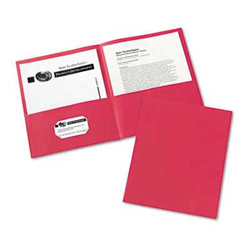 Avery Two-Pocket Portfolio, Embossed Paper, 30-Sheet Capacity, Red, 25/Box