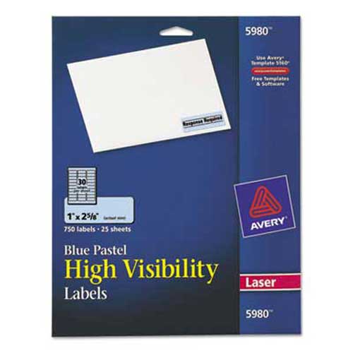 Avery High Visibility Rectangle Laser Labels, 1 x 2 5/8, Pastel Blue ...