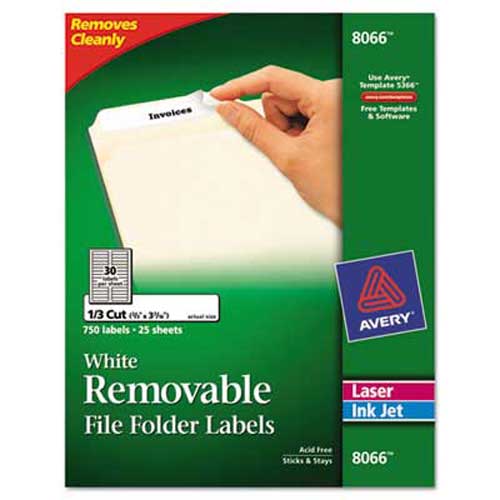 Avery Removable File Folder Labels, Inkjet/Laser, 2/3 x 3 7/16, White ...