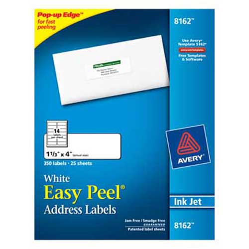Avery Easy Peel Inkjet Address Labels, 1 1/3 x 4, White, 350/Pack