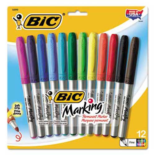 BIC Marking Fine Tip Permanent Marker, Assorted, 12/Set