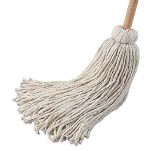 UNISAN Deck Mop; 54 inch Wooden Handle, 32 oz Cotton Fiber Head, 6/Pack