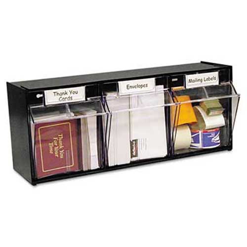 deflecto Tilt Bin Plastic Storage System, 3 Bins, 23 5/8 x 7 3/4 x 9 1/ ...