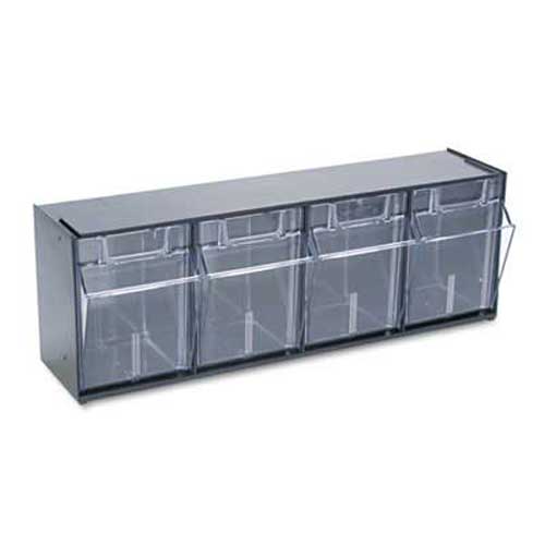 deflecto Tilt Bin Plastic Storage System w/4 Bins, 23 5/8 x 6 5/8 x 8 1 ...
