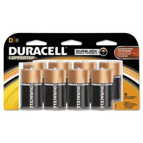 Duracell CopperTop Alkaline Batteries with Duralock Power Preserve Technology, D, 8/Pk ...