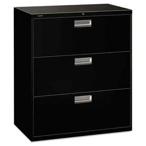 HON 600 Series Three-Drawer Lateral File, 36w x 19-1/4d, Black
