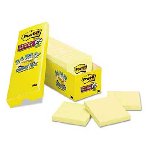 Post-it Notes Super Sticky Canary Yellow Note Pads, 3 x 3, 90/Pad, 24 ...