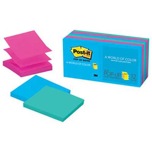 Post-it Pop-up Notes Original Pop-up Refill, 3 x 3, Jaipur, 100/Pad, 12 ...