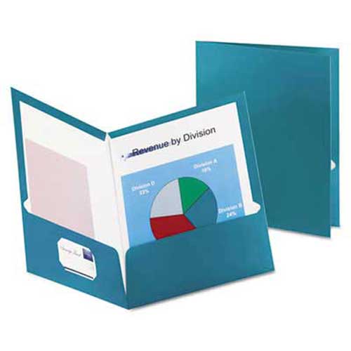 Oxford Two-Pocket Laminated Folder, 100-Sheet Capacity, Metallic Teal