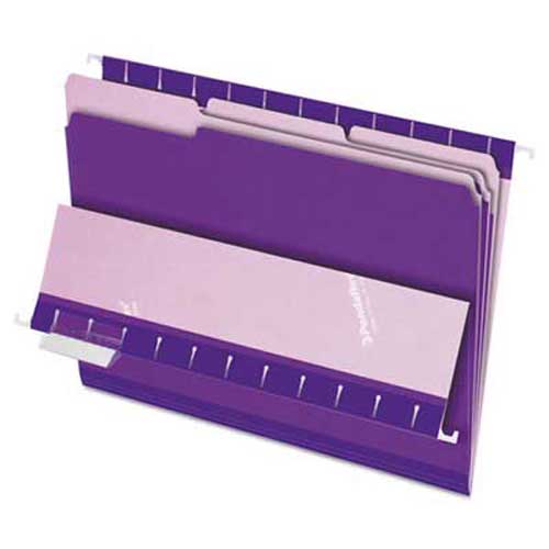 Pendaflex Interior File Folders, 1/3 Cut Top Tab, Letter, Violet, 100/Box