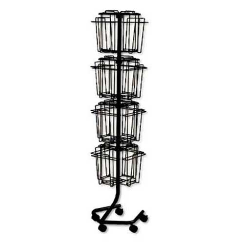 Safco Wire Rotary Display Racks, 16 Compartments, 15w x 15d x 60h, Charcoal