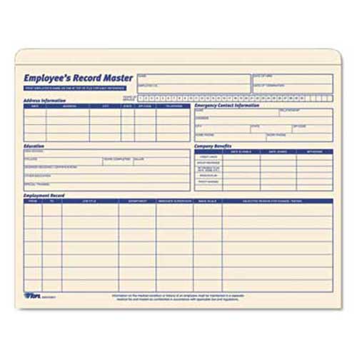 TOPS Employee Record Master File Jacket, 9 1/2 x 11 3/4, 10 Point ...