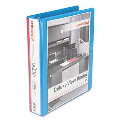 Universal Deluxe Round Ring View Binder, 1-1/2 inch Capacity, Light Blue