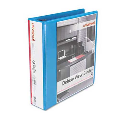 Universal Deluxe Round Ring View Binder, 2 inch Capacity, Light Blue