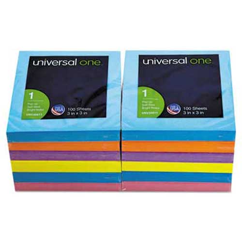 Universal One Fan-Folded Pop-Up Notes, 3 x 3, 5 Colors, 12 100-Sheet ...