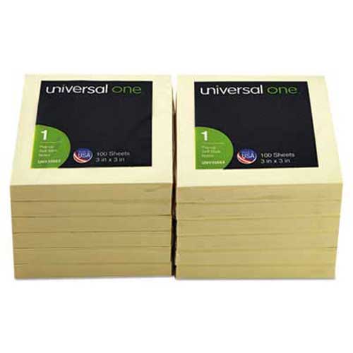 Universal One Fan-Folded Pop-Up Notes, 3 x 3, Yellow, 12 100-Sheet Pads ...