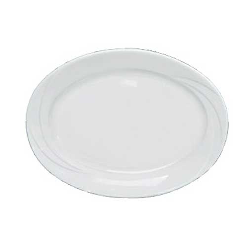 Yanco Miami Porcelain Bone White Oval Embossed Platter, 11 3/4 inch ...