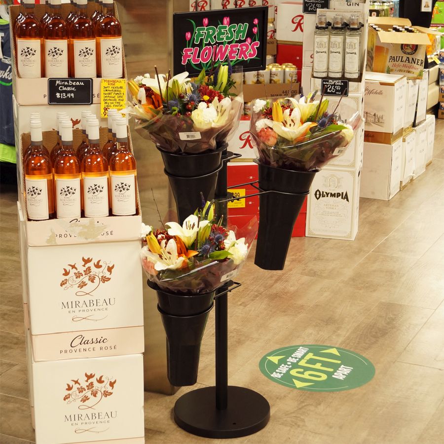 Mobile Merchandisers Black Floral Stand with 3 Plastic Vases and Sign ...