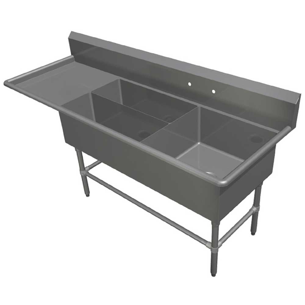 John Boos 16 Gauge Stainless Steel Three Bowl Platter Sink with 30 inch ...