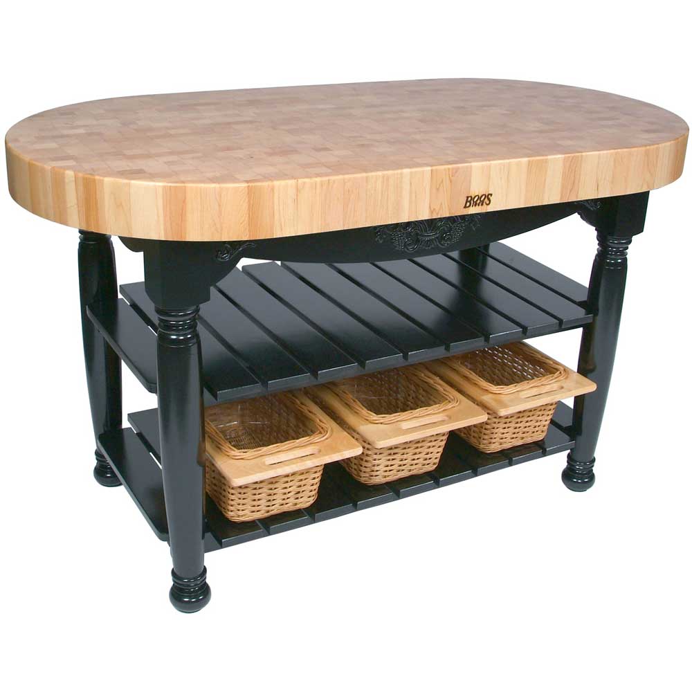 John Boos Maple Cream Finish Slate Gray Base Harvest Table, 60 x 30 x 4 ...