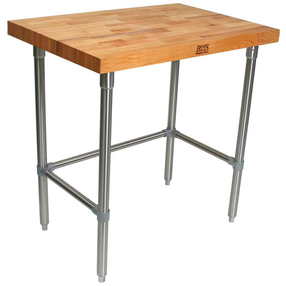 John Boos Oil Finish Maple Top Work Table with Stainless Steel Base and ...