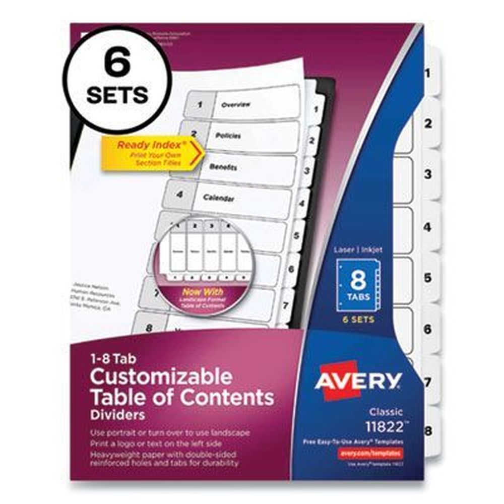 Avery 1 to 8 Customizable Table Of Contents Ready Index Black and White ...