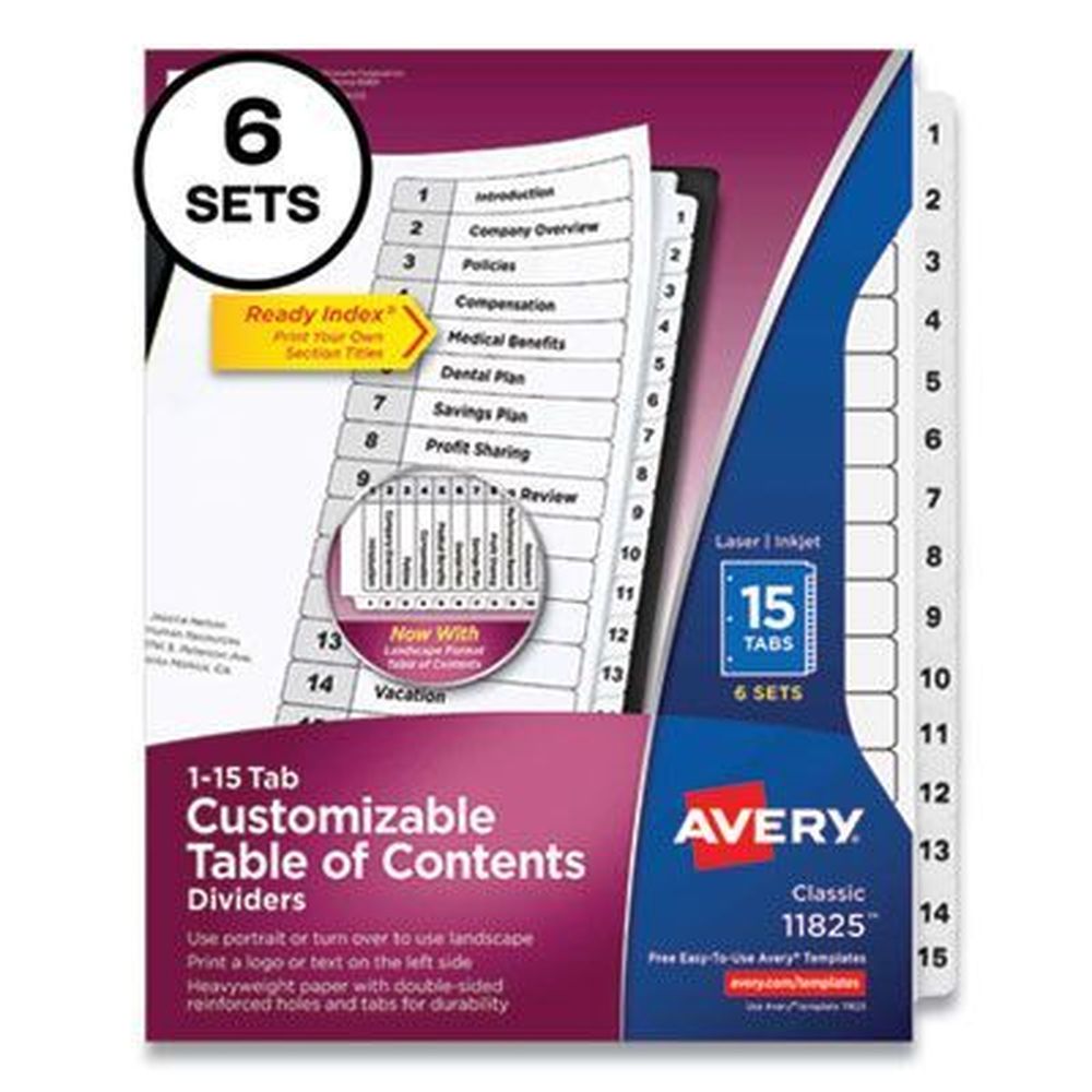 Avery 1 to 15 Customizable Table Of Contents Ready Index Black and ...