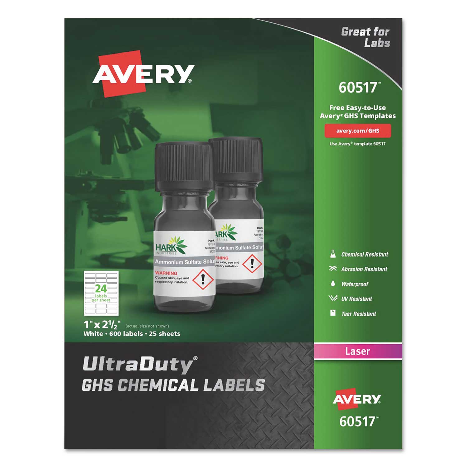 Avery UltraDuty White UV Resistant Waterproof GHS Chemical Label for ...