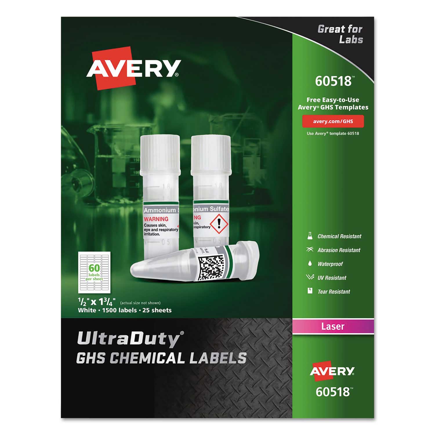 Avery UltraDuty White UV Resistant Waterproof GHS Chemical Label for ...