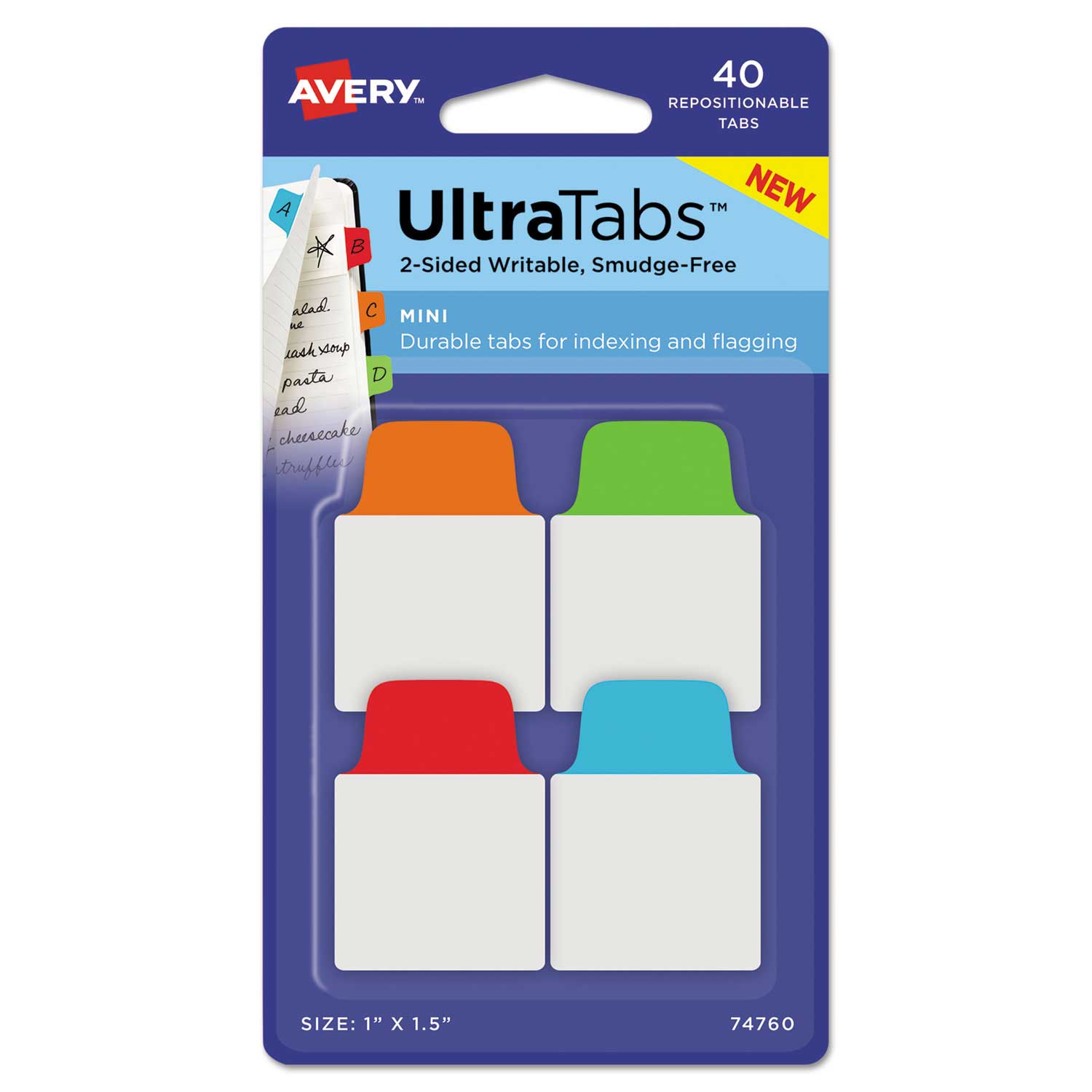 Avery Ultra Tabs Assorted Primary Colors Repositionable Mini Tabs, 1 x ...
