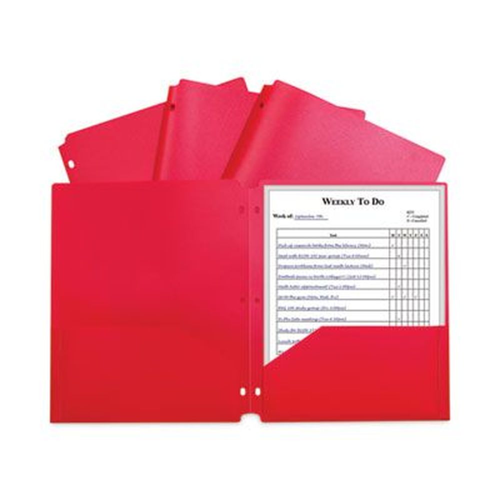 C-Line Red Two-Pocket Heavyweight Poly Portfolio Folder with 3-Hole ...