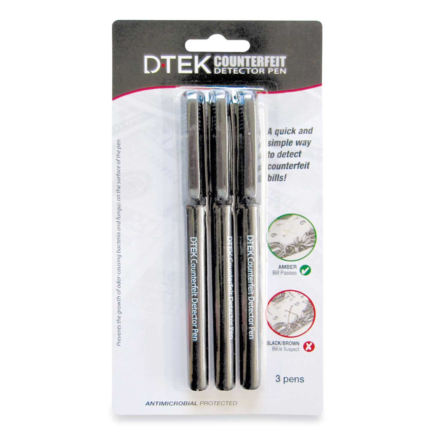 Controltek DTEK Counterfeit Detector Pen - 3 per pack -- 1 pack