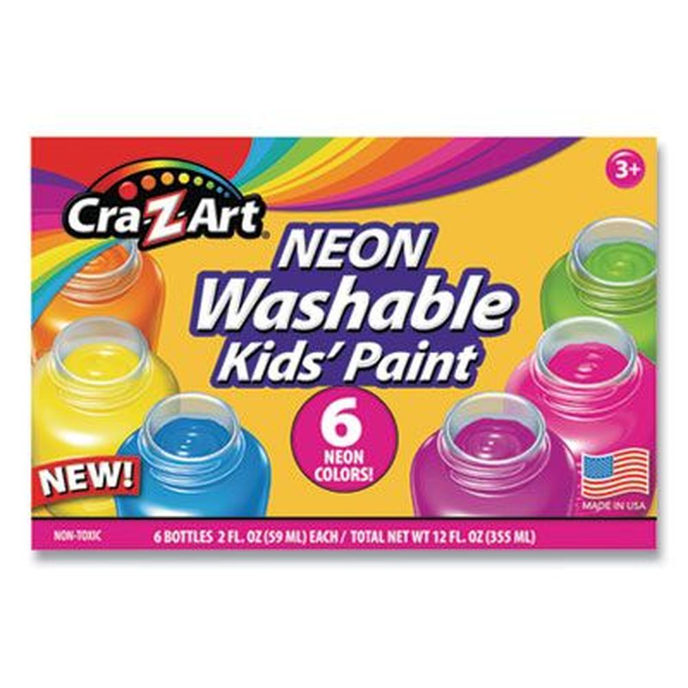 Cra-Z-Art Assorted Neon Colors Washable Kids Paint, 2 Ounce Bottle -- 6 ...