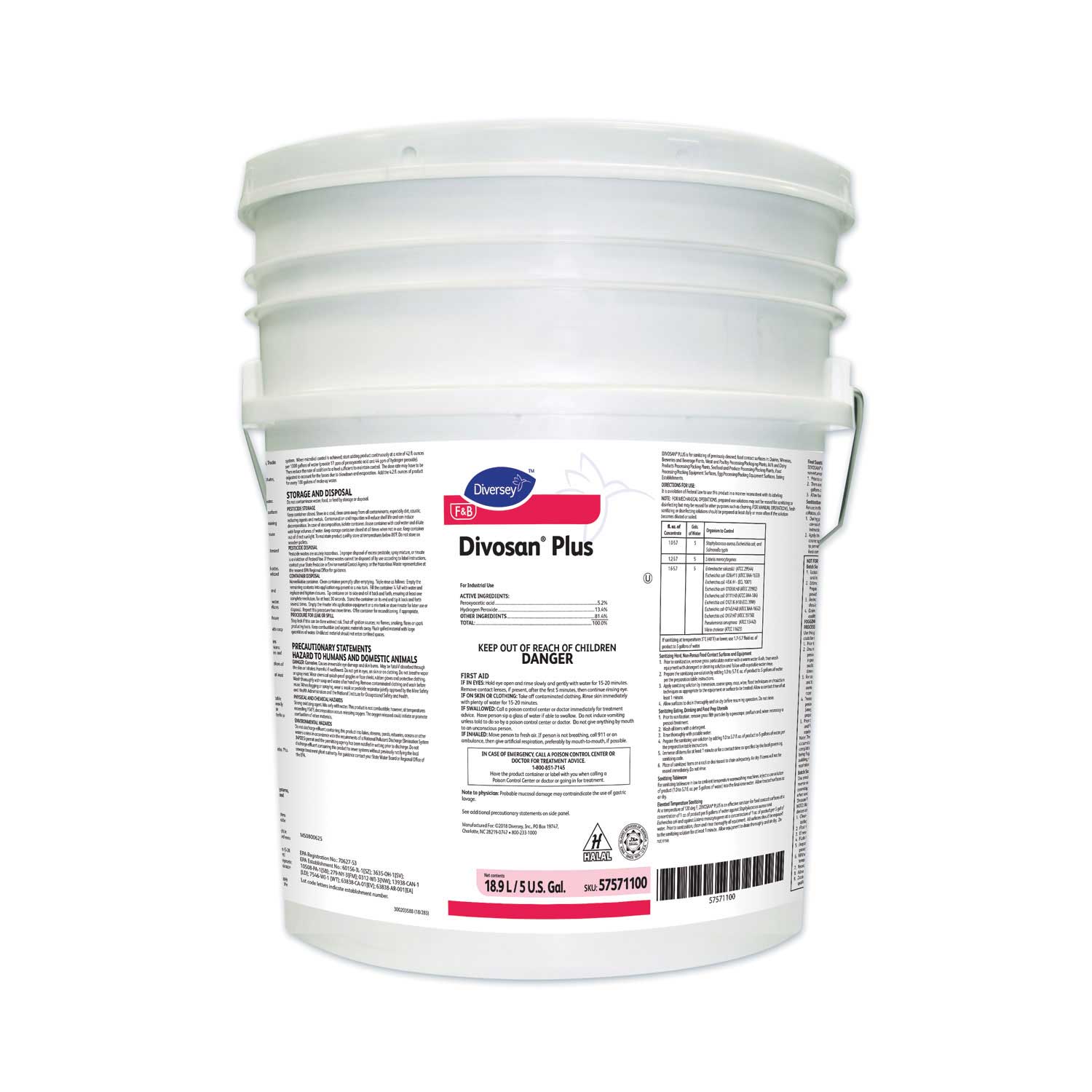 Diversey Divosan Plus Spectrum Sanitizer, 5 Gallon Pail