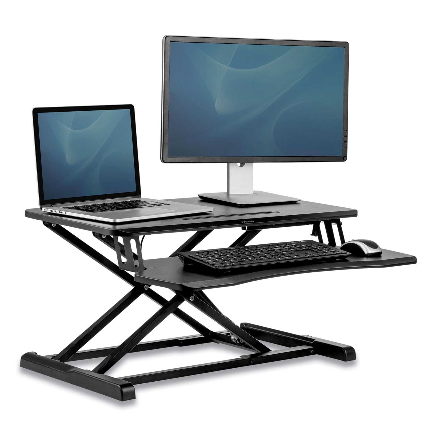 Fellowes Black Corsivo Sit-Stand Workstation, 31.5 x 24.25 x 16 inch