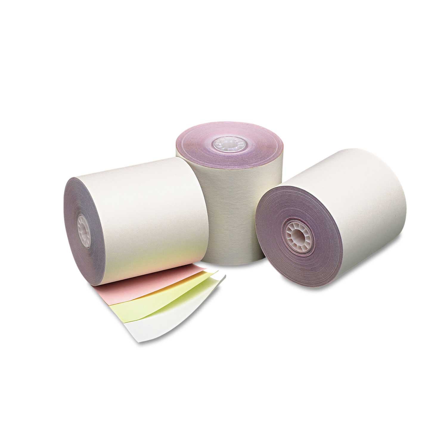 Iconex White/Canary/Pink Impact Printing Carbonless Paper Roll, 3 inch ...