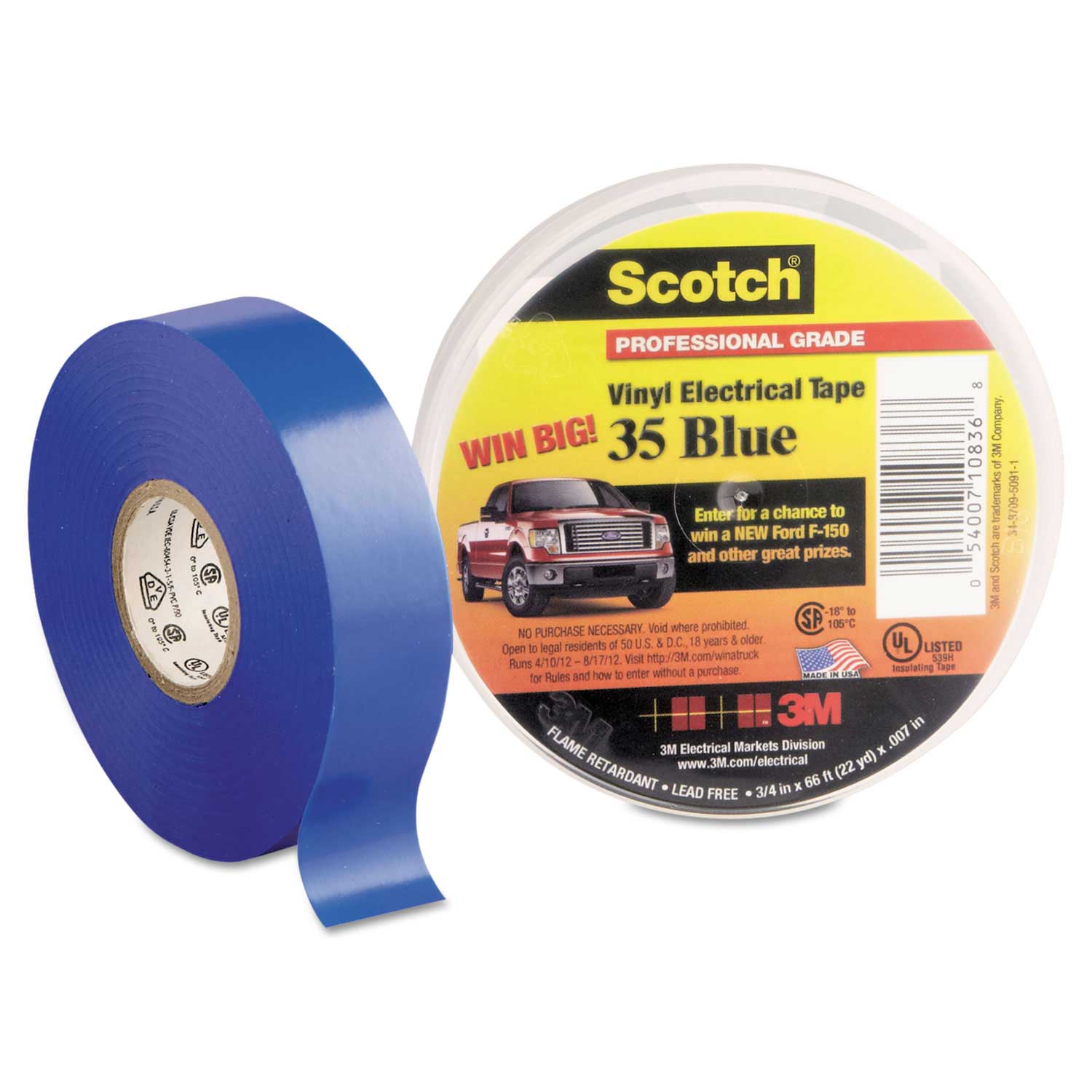 3M Scotch Blue 35 Vinyl Electrical Color Coding Tape, 0.75 inch x 66 ...