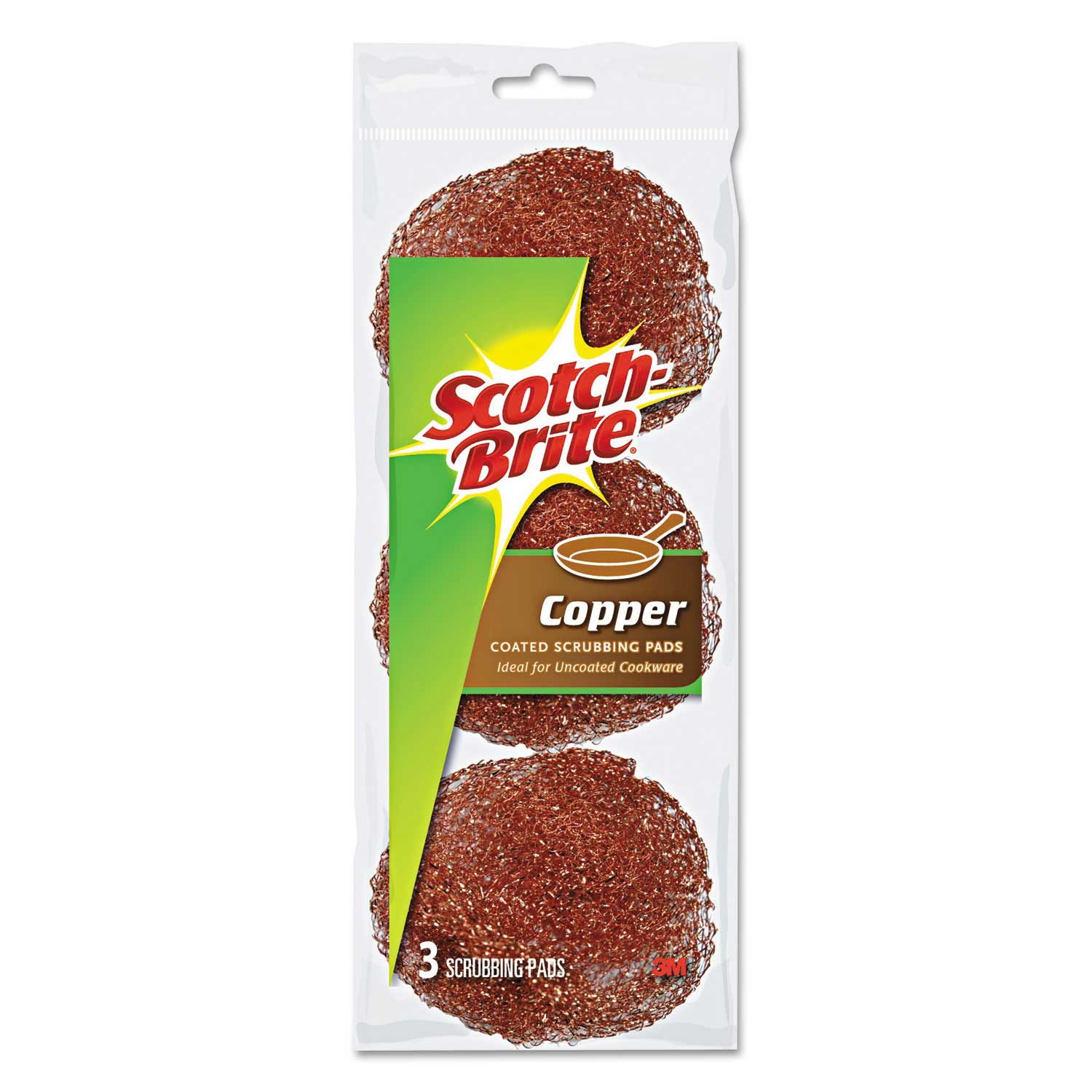 Scotch Brite Copper Coated Metal Scrubbing Pads, 2 1/2 x 2 3/4 inch - 3 ...