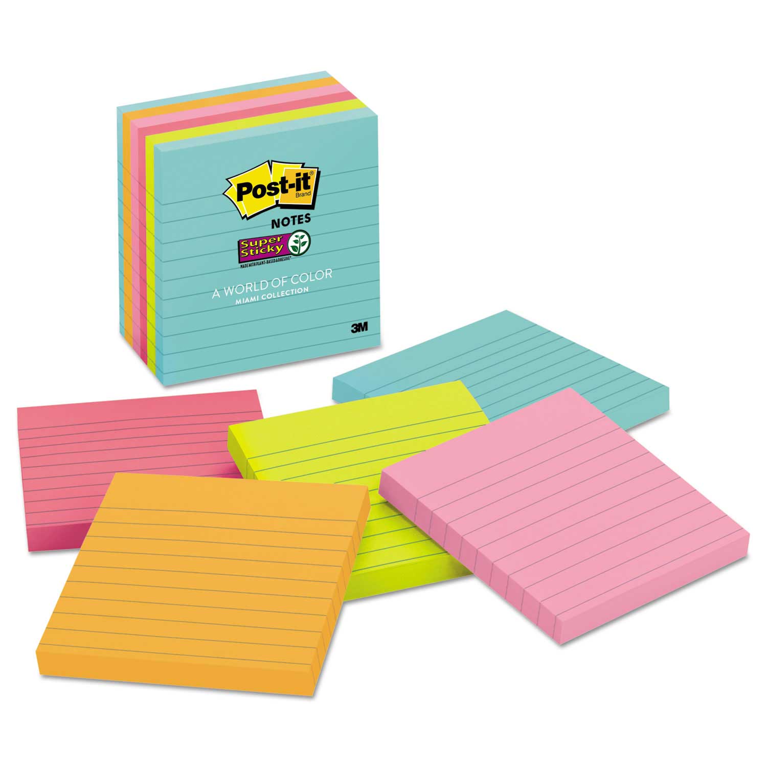 Post-it Super Sticky Lined Miami Colors 90 Sheets Note Pad, 4 x 4 inch ...