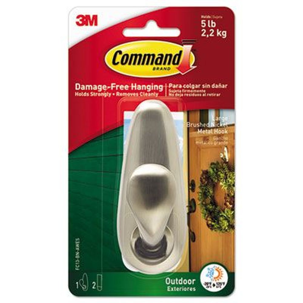Command Brushed Nickel Large Metal All Weather Hooks and Strips, 5 ...