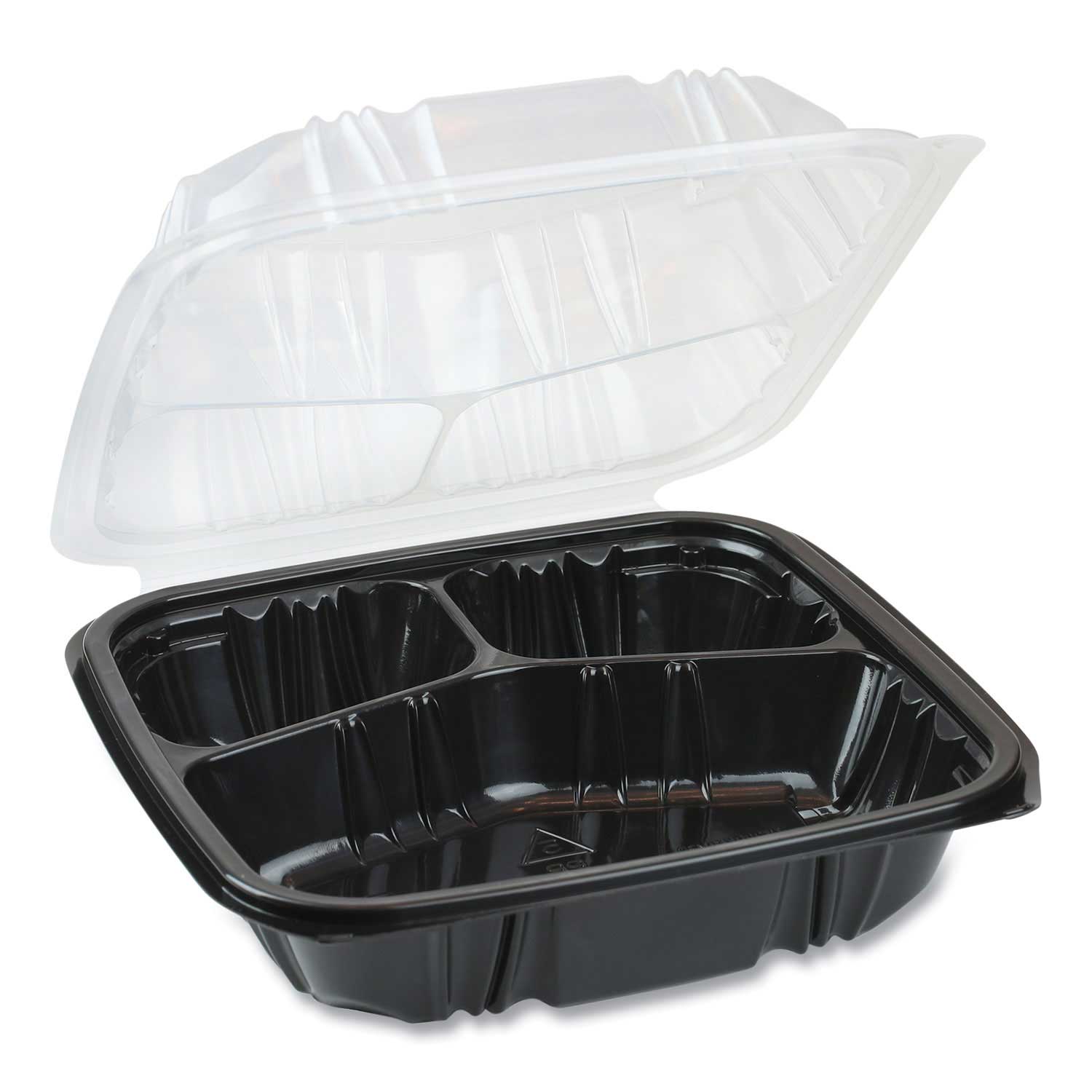 Pactiv EarthChoice Black and Clear 3 Compartment Hinged Lid Takeout ...